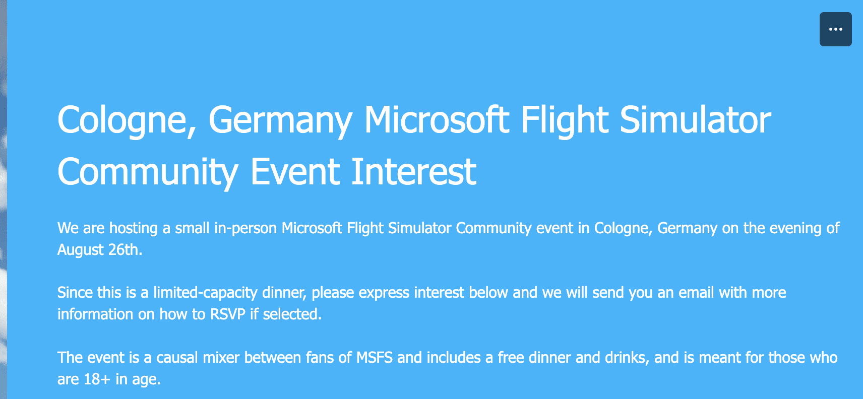 Zum Dinner mit Microsoft am 26. August? – simFlight.DE